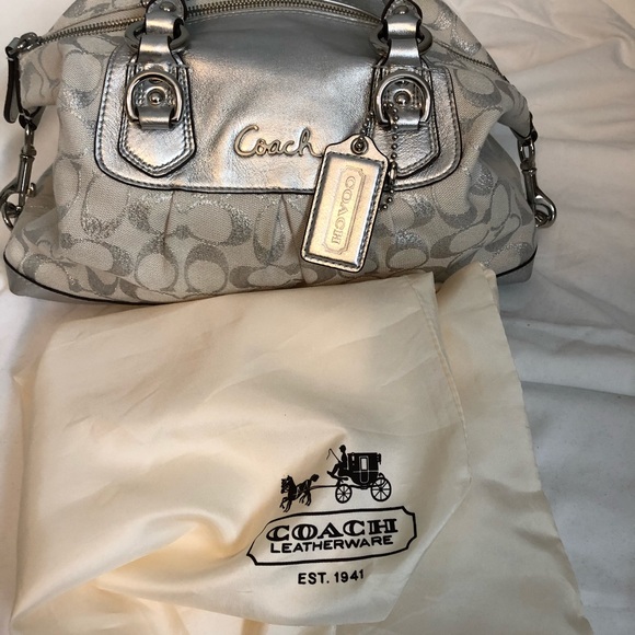 Coach | Bags | Coach Silver And White Handbag | Poshmark